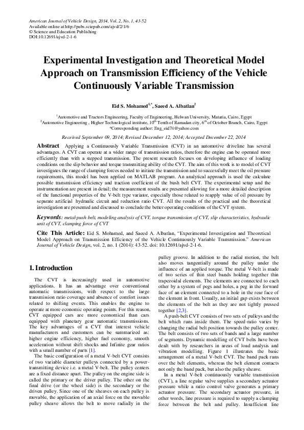 (PDF) Experimental Investigation and Theoretical Model Approach on Transmission Efficiency of ...