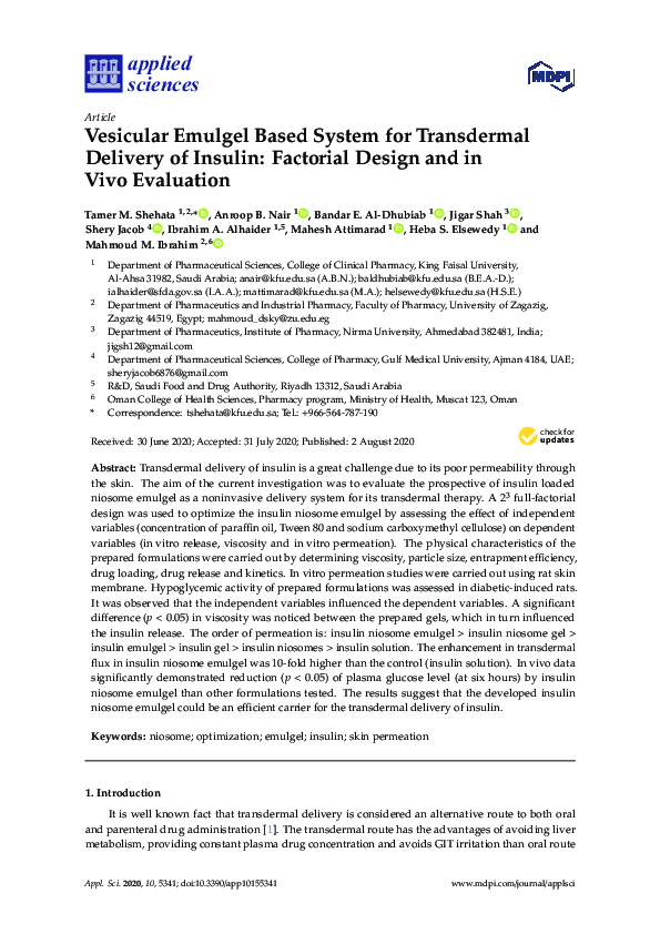 (PDF) Vesicular Emulgel Based System for Transdermal Delivery of ...