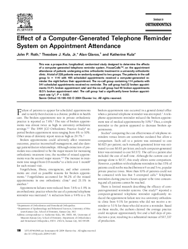 (PDF) Effect of a computer-generated telephone reminder system on ...