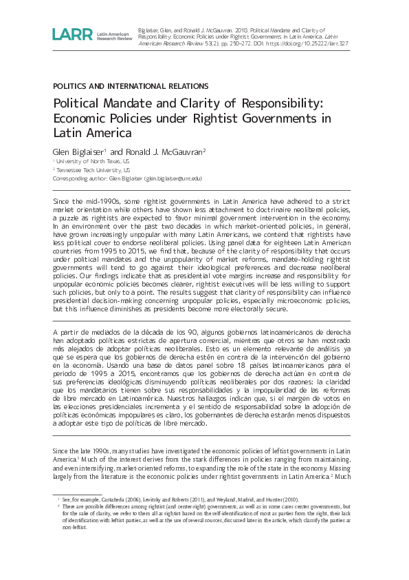 (PDF) Political Mandate and Clarity of Responsibility: Economic ...