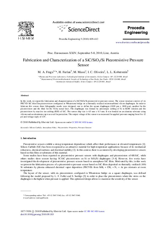 (PDF) Fabrication and characterization of a SiC/SiO2/Si piezoresistive pressure sensor