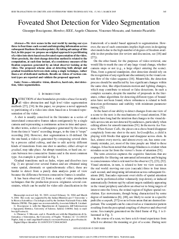 (PDF) Foveated shot detection for video segmentation