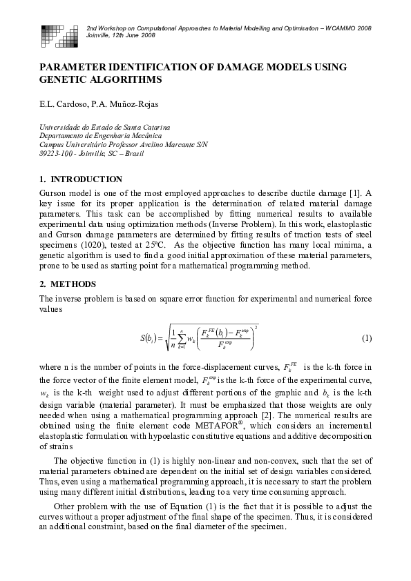 (PDF) Parameter Identification of Damage Models Using Genetic Algorithms