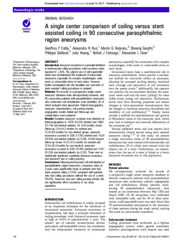 A single center comparison of coiling versus stent assisted coiling in ...
