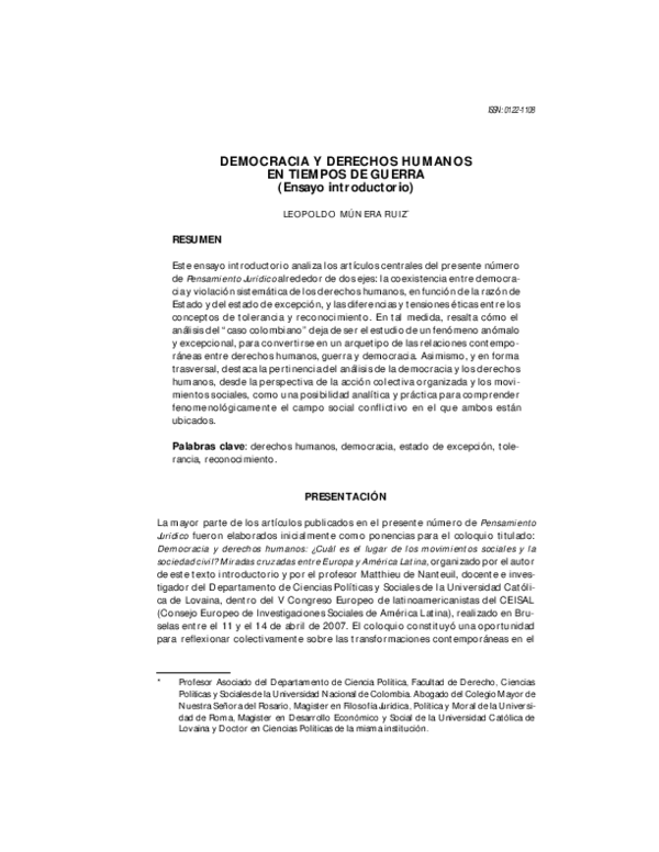 (PDF) Democracia y Derechos Humanos en Tiempos De Guerra