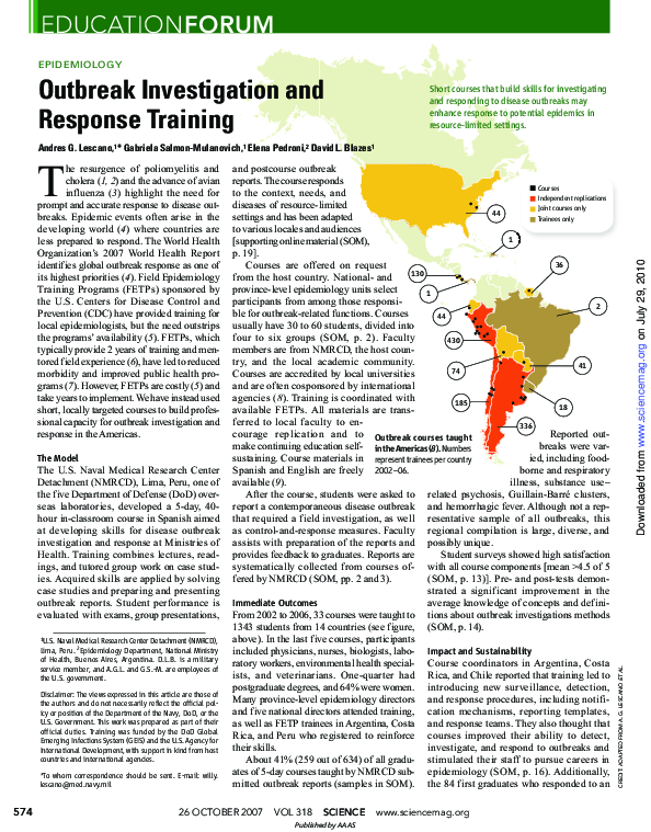 (PDF) EPIDEMIOLOGY: Outbreak Investigation and Response Training