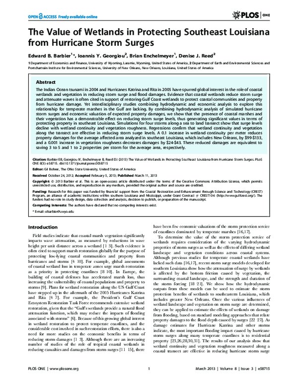 (PDF) The Value of Wetlands in Protecting Southeast Louisiana from ...