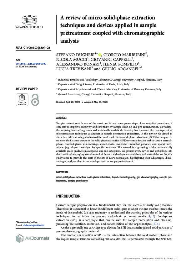 Pdf A Review Of Micro Solid Phase Extraction Techniques And Devices Applied In Sample