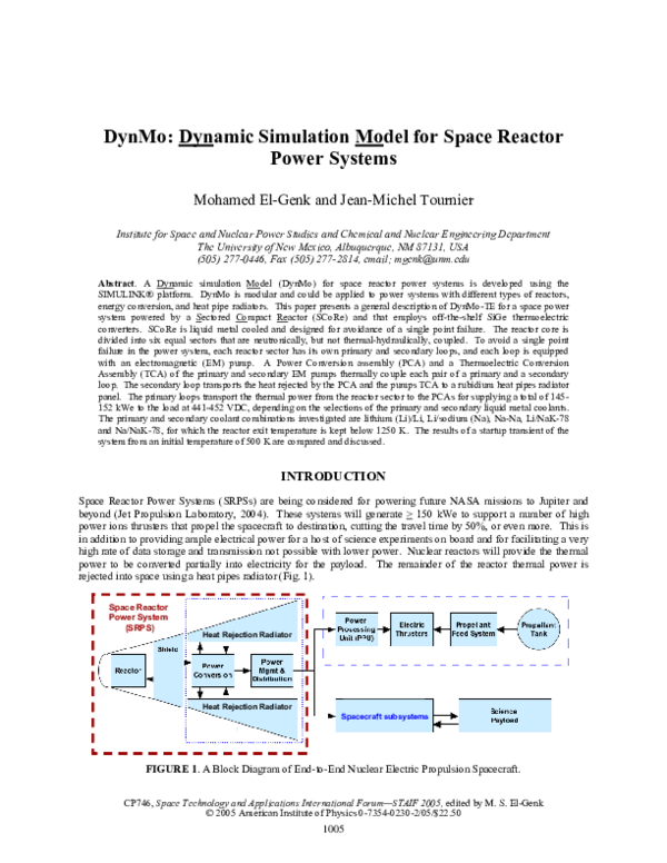 (PDF) DynMo: Dynamic Simulation Model for Space Reactor Power Systems