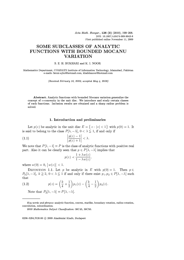 (PDF) Some subclasses of analytic functions with bounded Mocanu variation