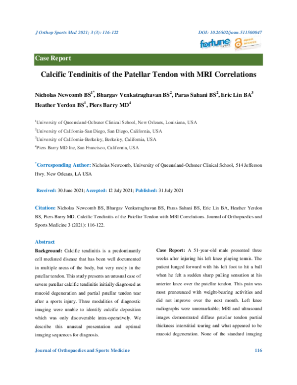 (PDF) Calcific Tendinitis of the Patellar Tendon with MRI Correlations