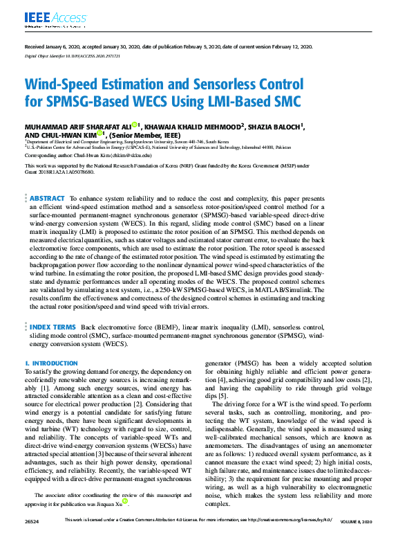 Pdf Wind Speed Estimation And Sensorless Control For Spmsg Based Wecs 1593