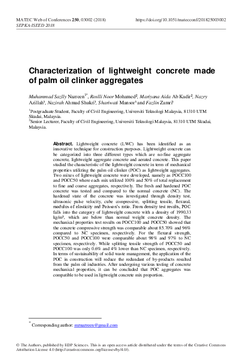 (PDF) Characterization of lightweight concrete made of palm oil clinker ...
