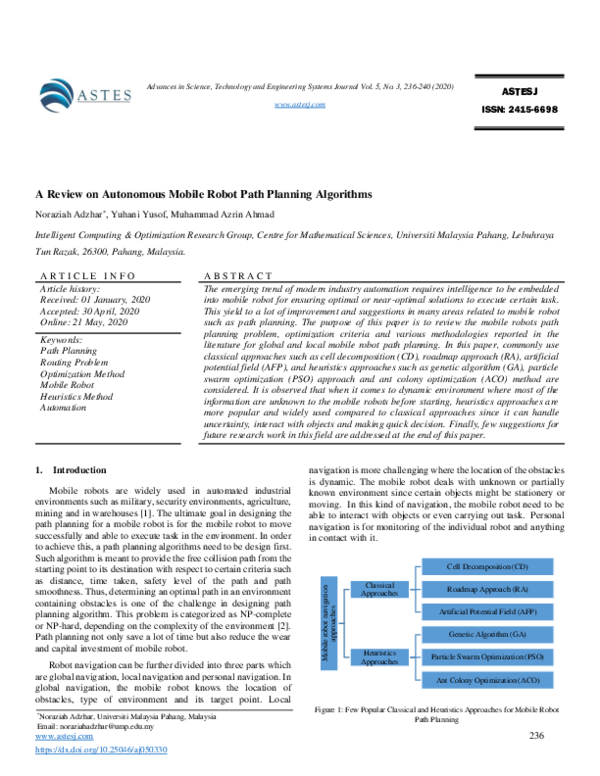 Pdf A Review On Autonomous Mobile Robot Path Planning Algorithms