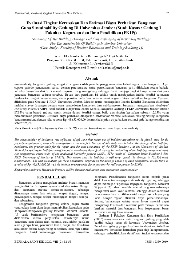 (PDF) Evaluasi Tingkat Kerusakan dan Perencanaan Estimasi Biaya ...