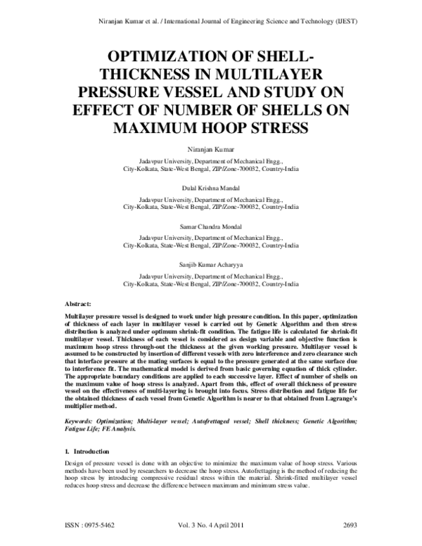 (PDF) Optimization of Shellthickness in Multilayer Pressure Vessel and ...