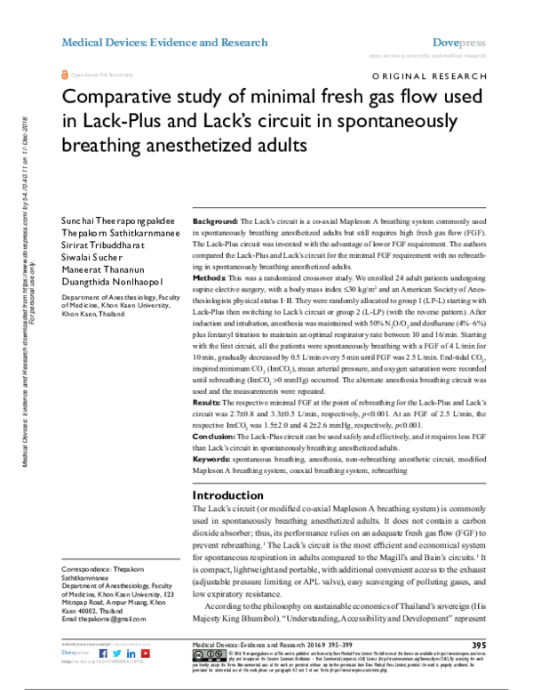 (PDF) Comparative study of minimal fresh gas flow used in Lack-Plus and ...
