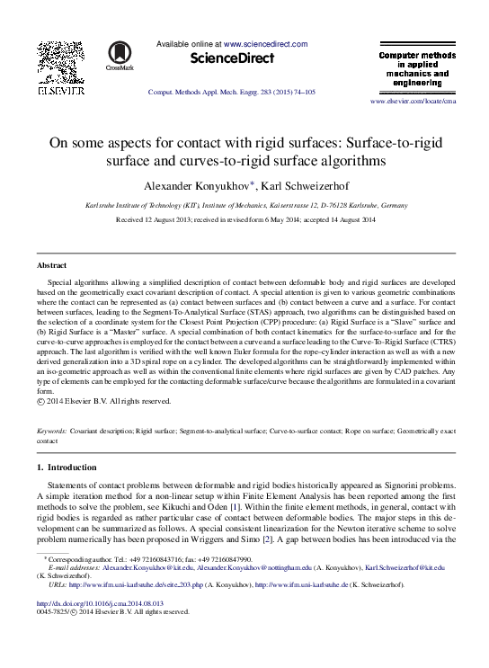 (PDF) On some aspects for contact with rigid surfaces: Surface-to-rigid ...
