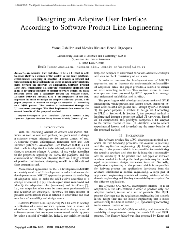 (PDF) Designing an Adaptive User Interface According to Software Product Line Engineering