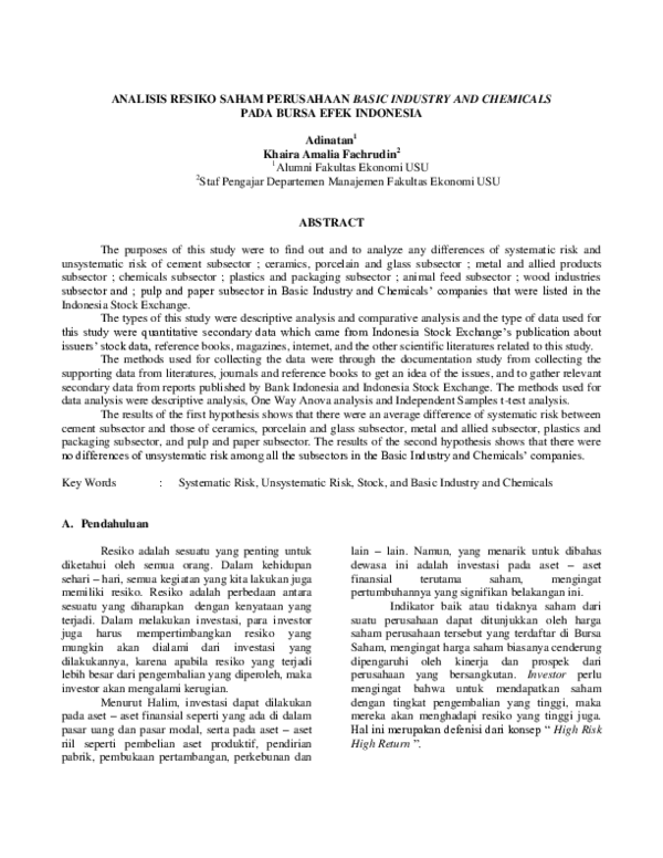 (PDF) Analisis Resiko Saham Perusahaan Basic Industry and Chemicals ...