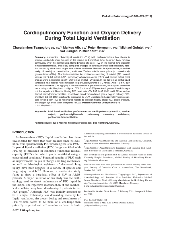 (PDF) Cardiopulmonary function and oxygen delivery during total liquid ...