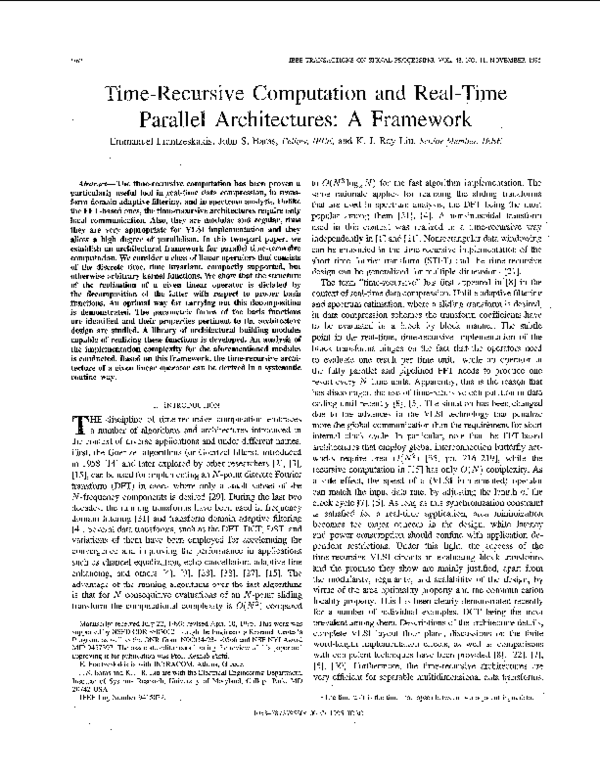 Pdf Time Recursive Computation And Real Time Parallel Architectures A Framework