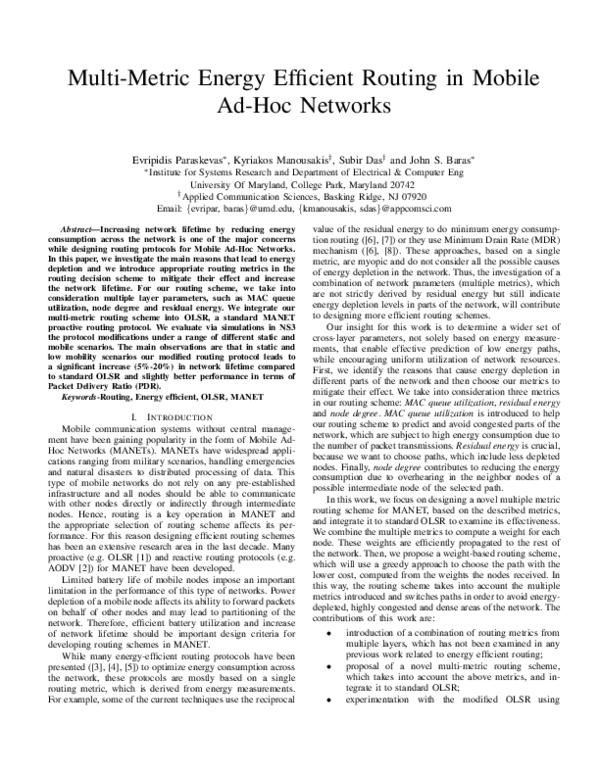 (PDF) Multi-metric Energy Efficient Routing in Mobile Ad-Hoc Networks