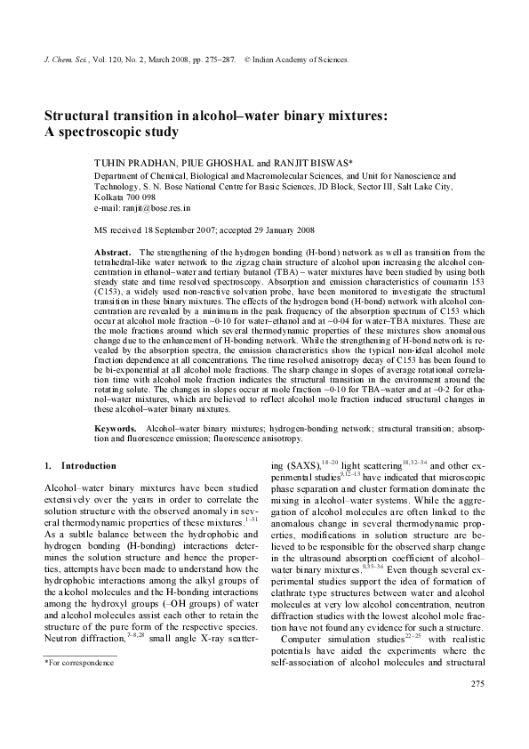 (PDF) Structural transition in alcohol-water binary mixtures: A ...
