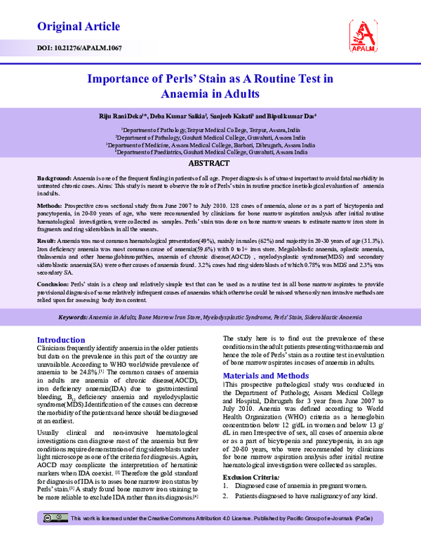 (PDF) Importance of Perls’ stain as a routine test in anaemia in adults