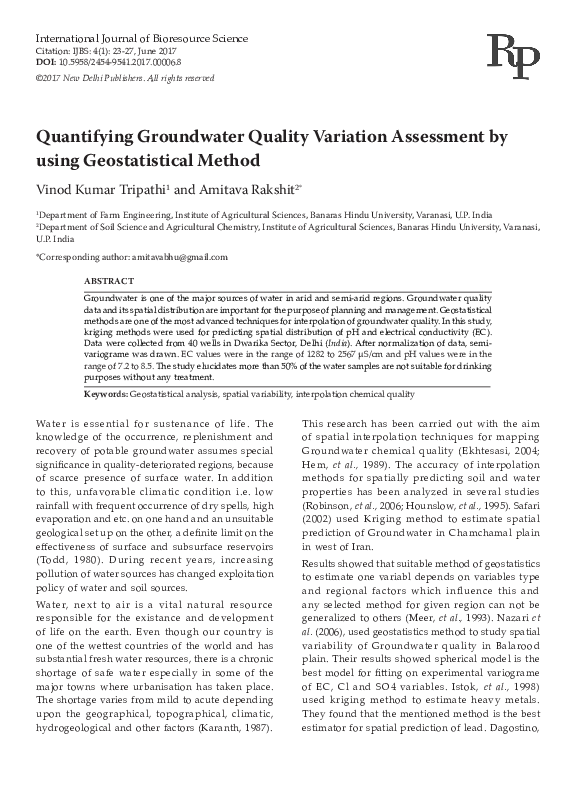 (PDF) Quantifying groundwater quality variation assessment by using geostatistical method