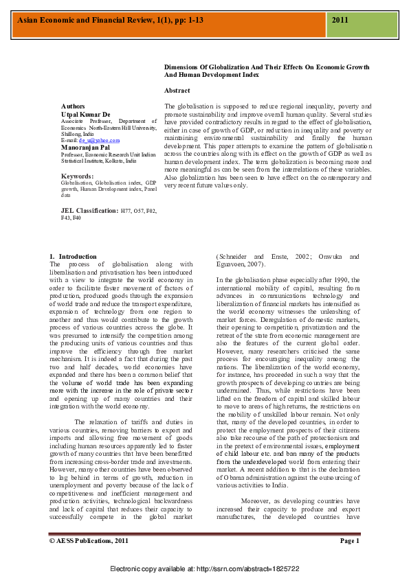 (PDF) Dimensions Of Globalization And Their Effects On Economic Growth ...