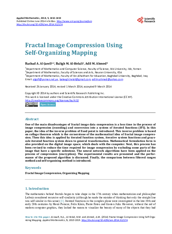 (PDF) Fractal Image Compression Using Self-Organizing Mapping | Rashad Aljawfi - Academia.edu
