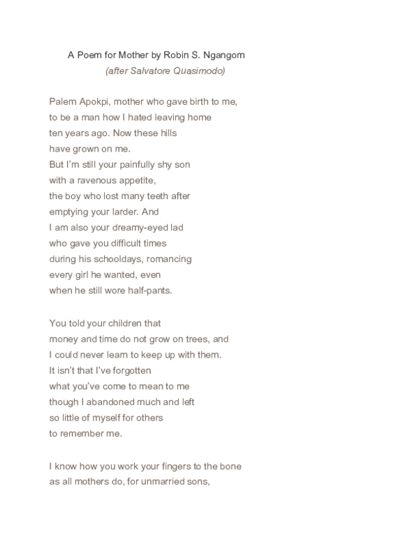 (DOC) A Poem for Mother by Robin S Ngangom