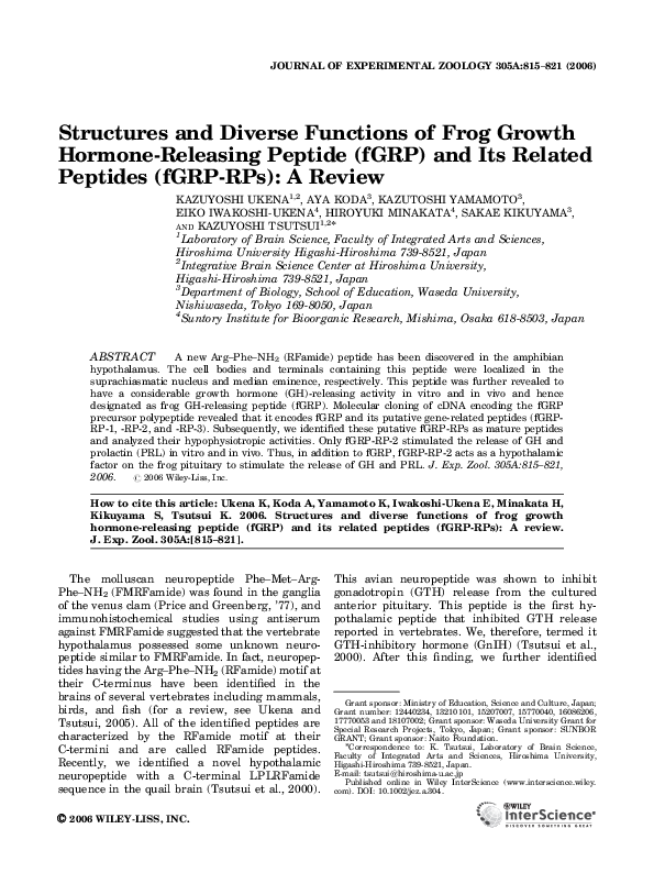 (PDF) Structures and diverse functions of frog growth hormone-releasing ...