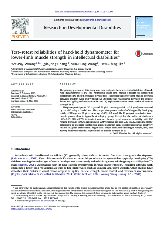 (PDF) Test–retest reliabilities of hand-held dynamometer for lower-limb ...