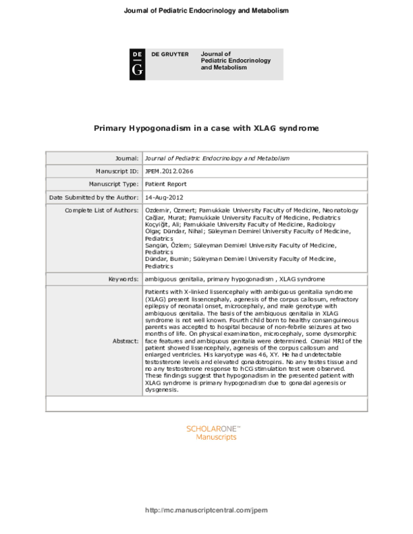 (PDF) Primary hypogonadism in a case with XLAG syndrome