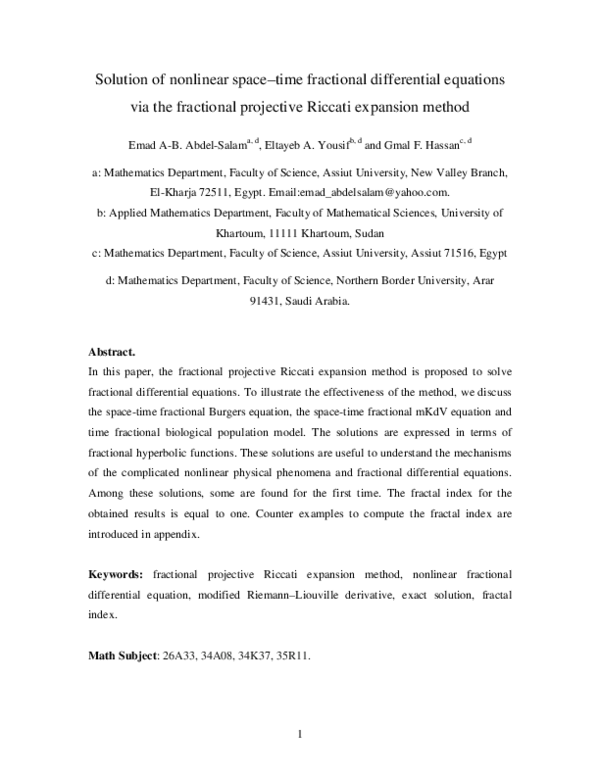 Pdf Solution Of Nonlinear Space Time Fractional Differential