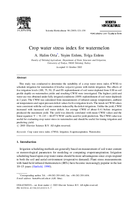 (PDF) Crop water stress index for watermelon