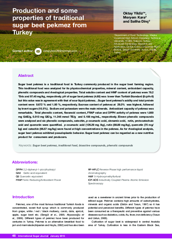 (PDF) Production and some properties of traditional sugar beet pekmez ...