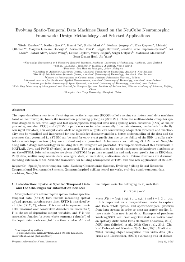 Pdf Evolving Spatio Temporal Data Machines Based On The Neucube