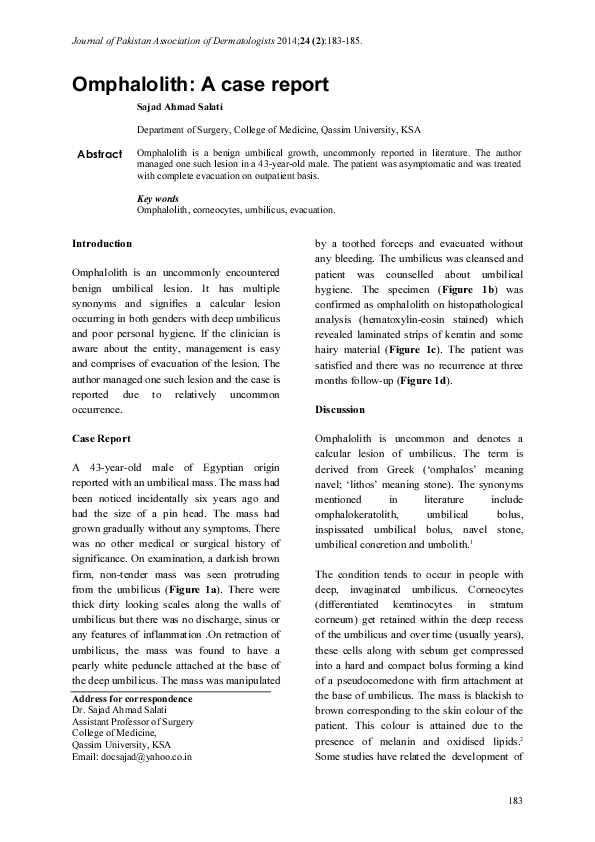 (PDF) Omphalolith: A case report | Dr. Sajad Salati - Academia.edu