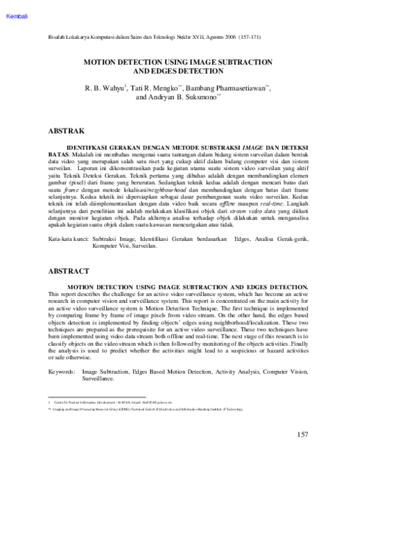 Pdf Motion Detection Using Image Subtraction And Edges Detection