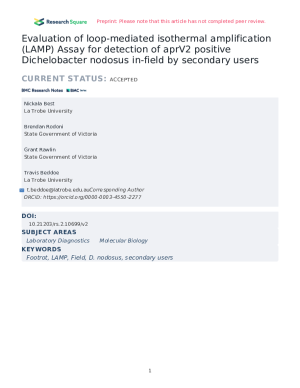 (PDF) Evaluation of a loop-mediated isothermal amplification assay for ...
