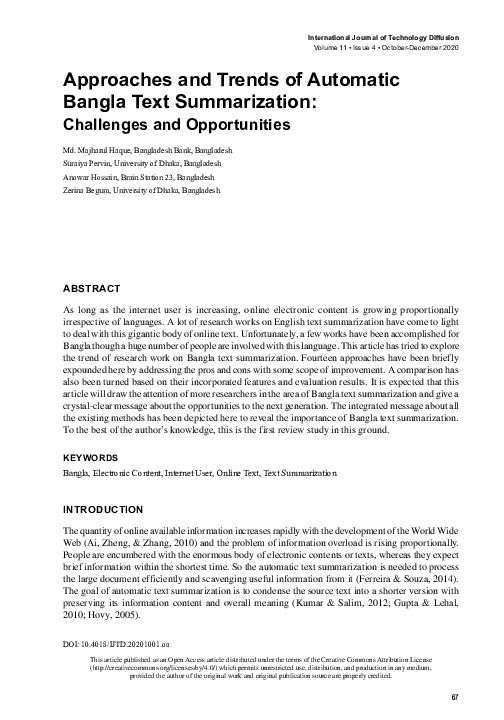 (PDF) Approaches and Trends of Automatic Bangla Text Summarization