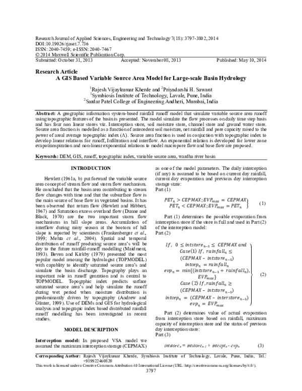 (PDF) A GIS Based Variable Source Area Model for Large-scale Basin Hydrology