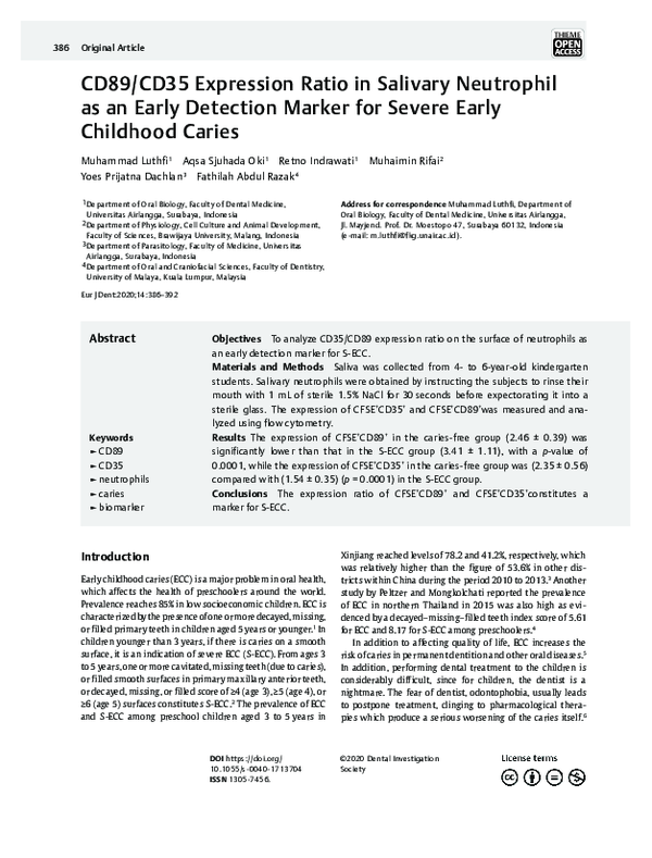 (PDF) CD89/CD35 Expression Ratio in Salivary Neutrophil as an Early ...