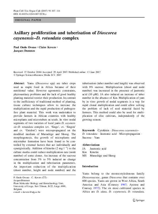(PDF) Axillary proliferation and tuberisation of Dioscorea cayenensis D ...
