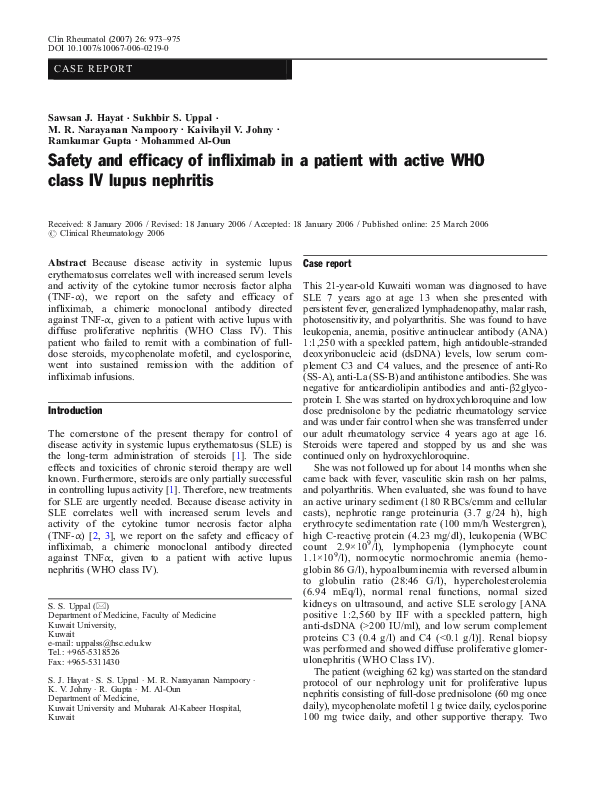 (PDF) Safety and efficacy of infliximab in a patient with active WHO ...