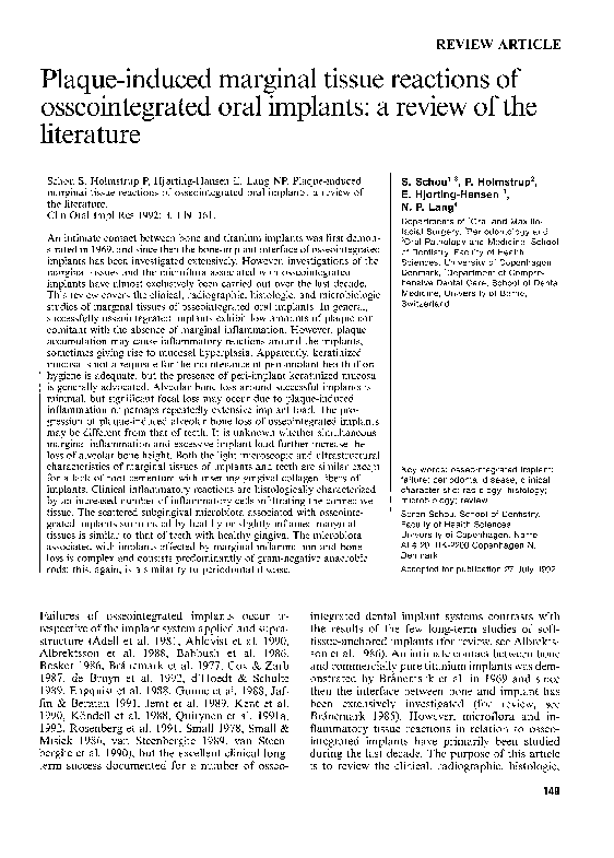 (PDF) Plaque-induced marginal tissue reactions of osseointegrated oral ...