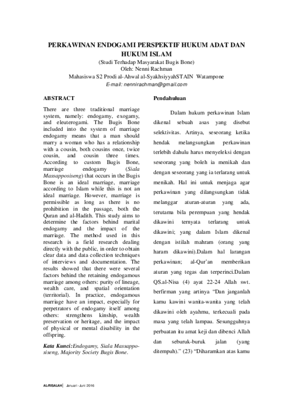 (PDF) Hukum Menikah Sepupu Sendiri (Endogami) Menurut Adat dan ...